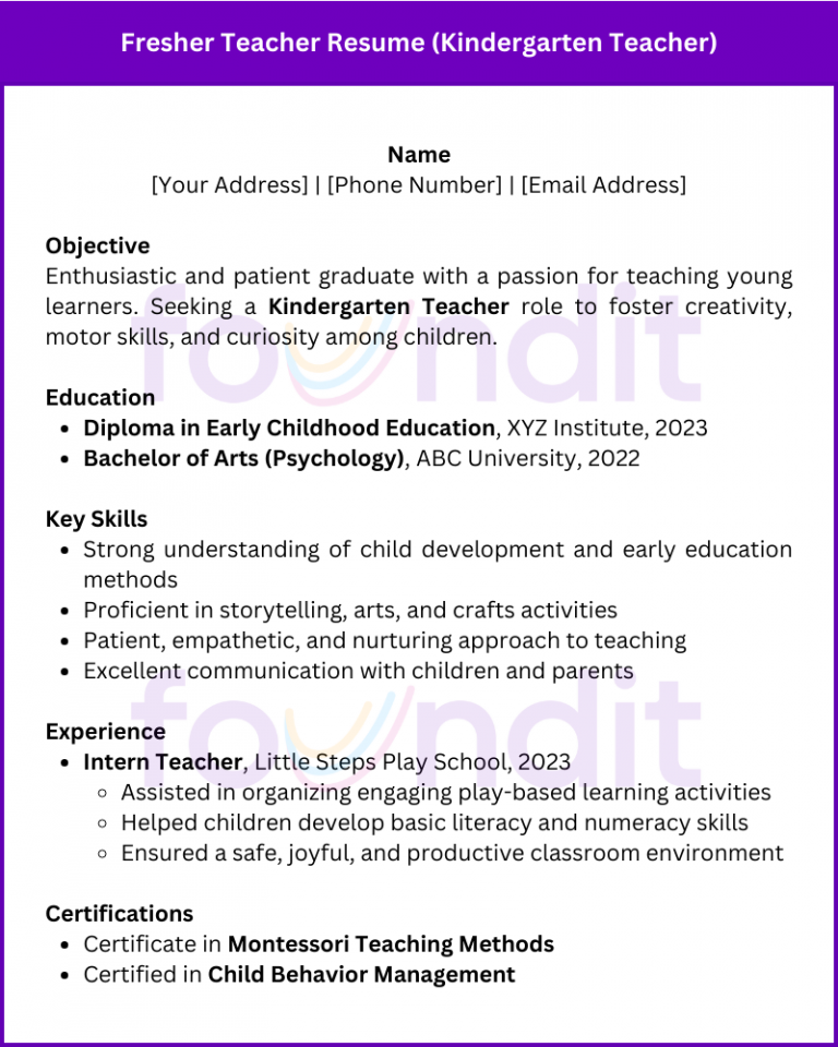 Teacher Resume Samples for Freshers; Format, Tips [ 2025 ]